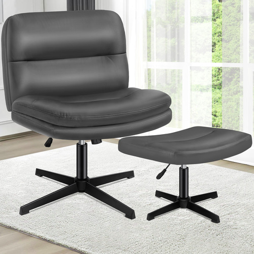 2 Piece Gregorie Faux Leather Office Chair Ottoman Set Temple Webster